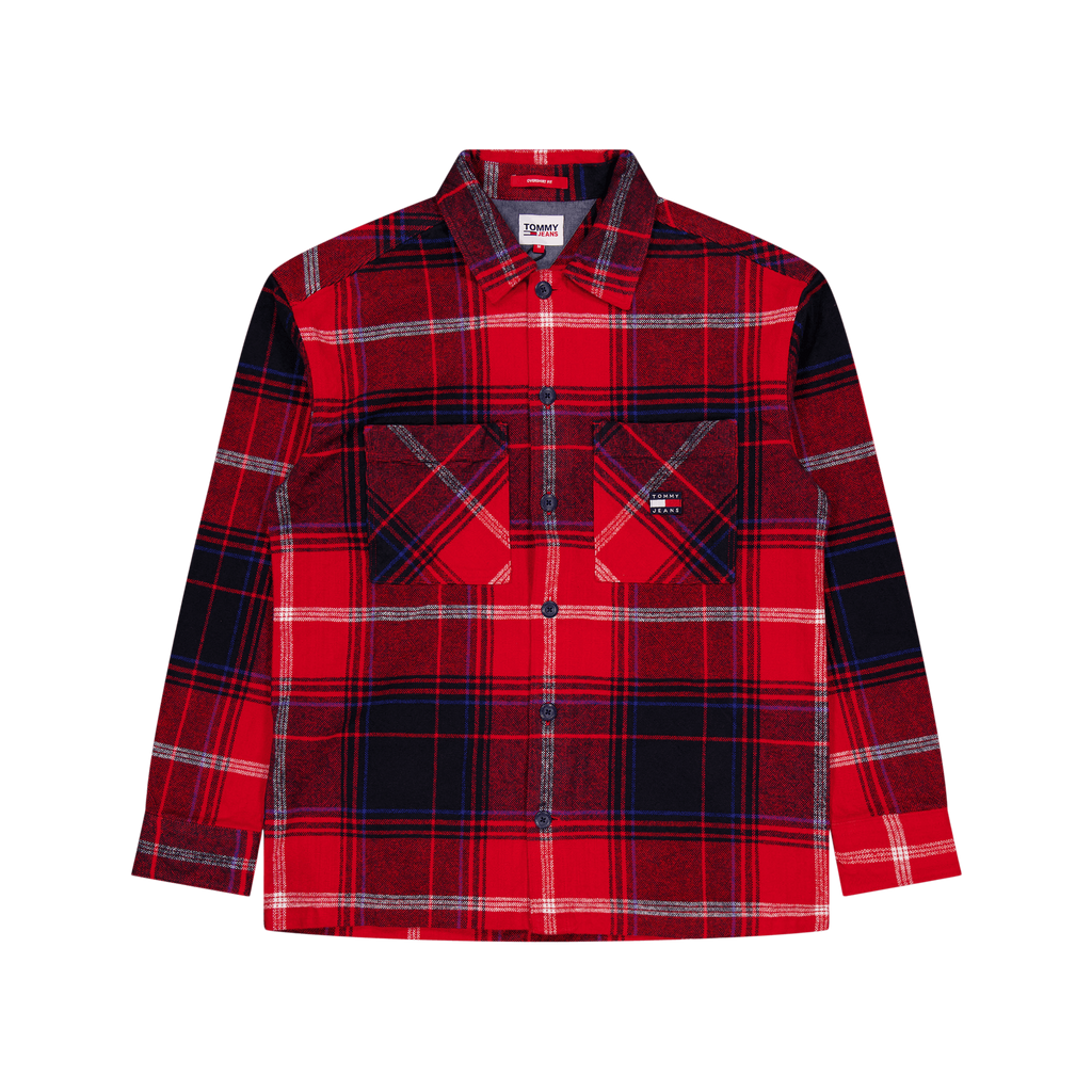 Tommy Jeans Tjm Brushed Check Overshirt Xnl - Deep Crimson Check ...